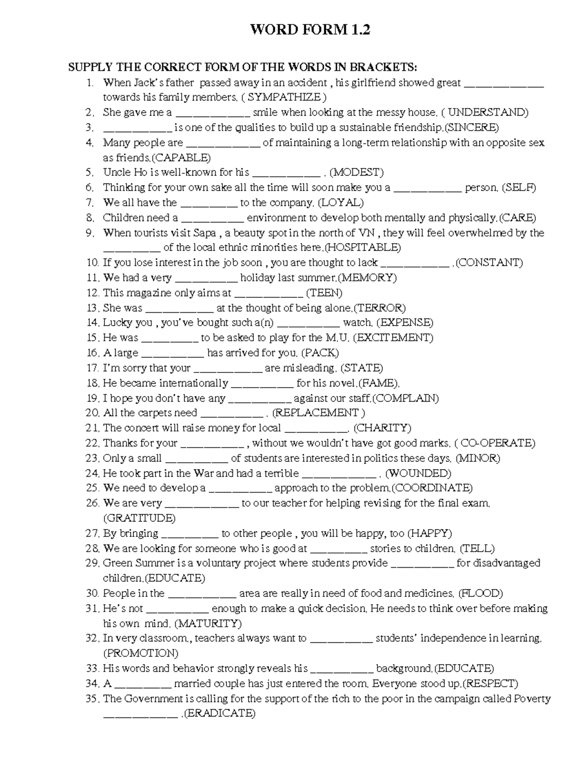 [123doc] - bai-tap-word-form-11 - WORD FORM 1. SUPPLY THE CORRECT FORM ...