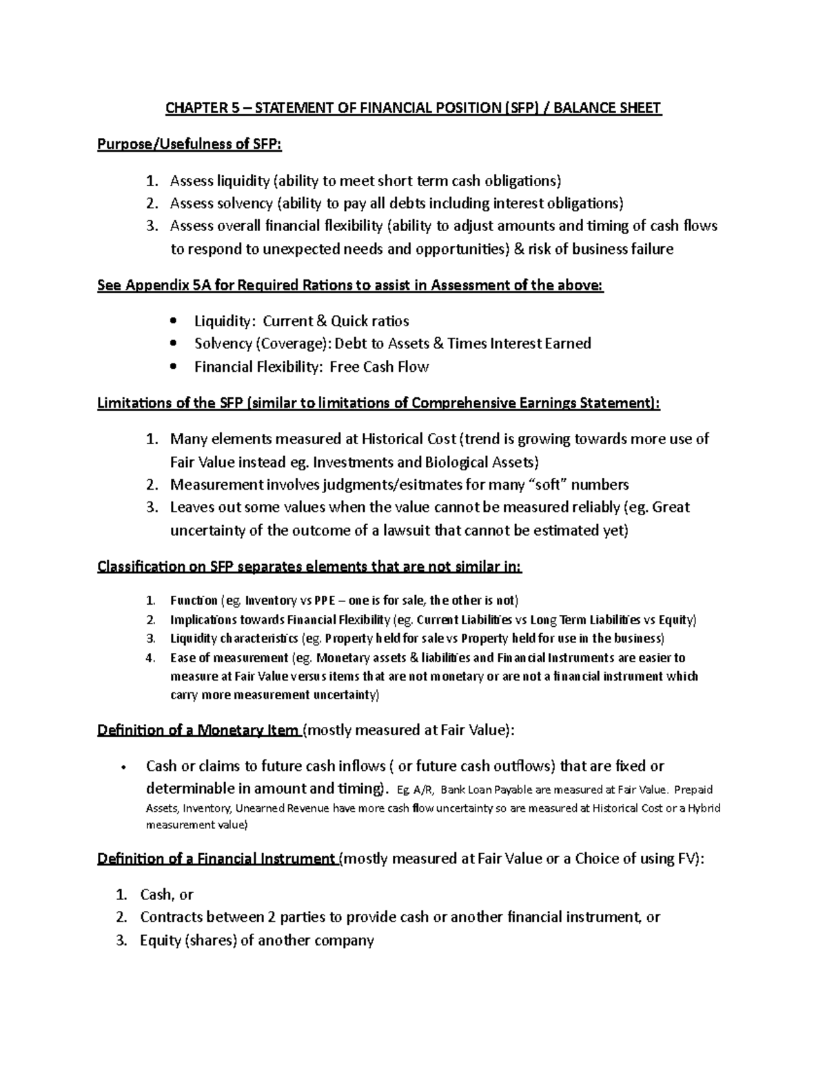 Ch 5 SFP Balance Sheet Lesson Plan - CHAPTER 5 – STATEMENT OF FINANCIAL ...
