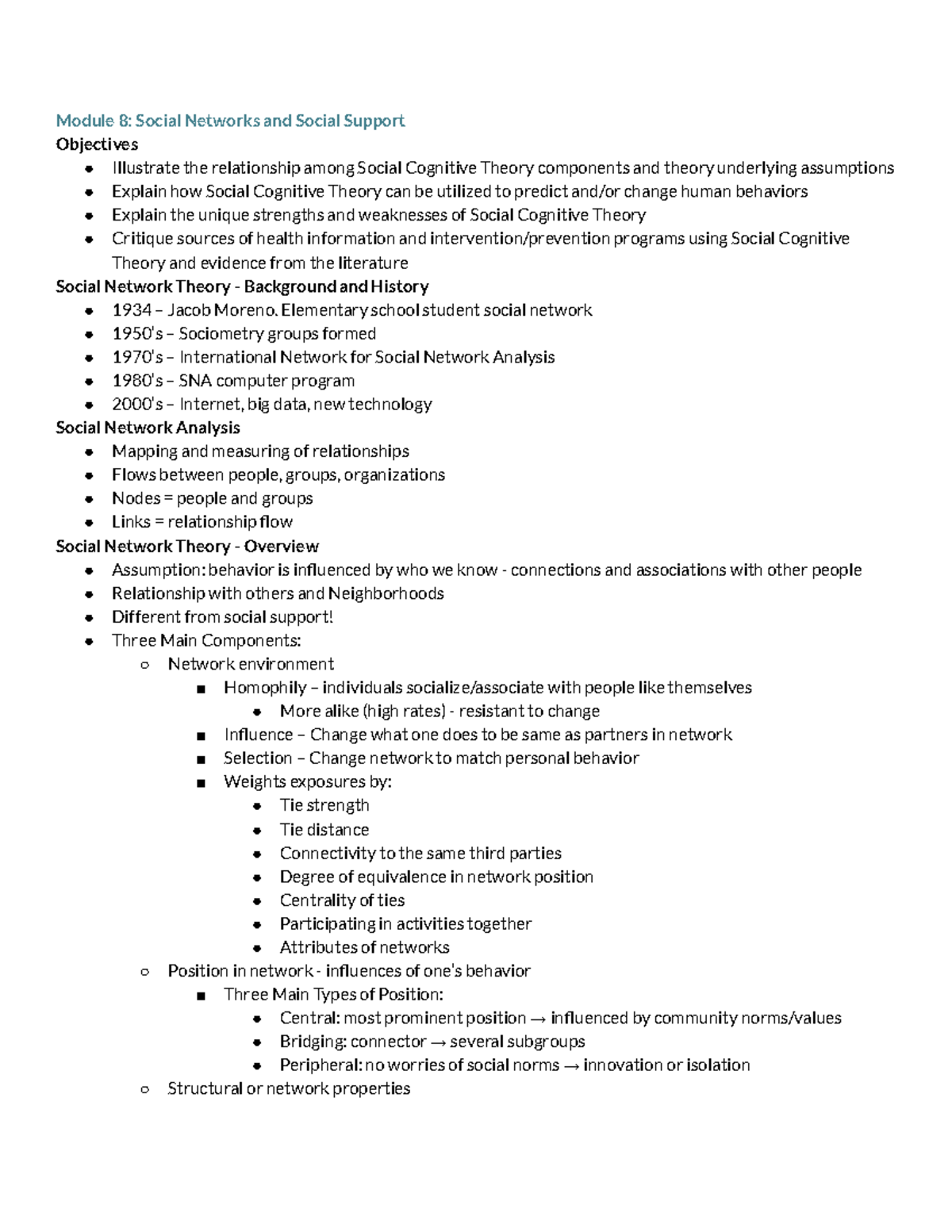 Module 8 Social Networks and Social Support - Module 8: Social Networks ...