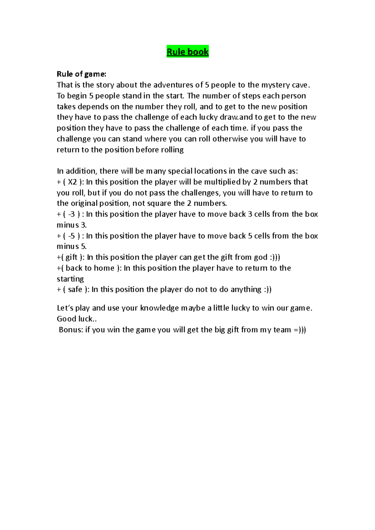 Rule book - rule books. - Rule book Rule of game: That is the story ...