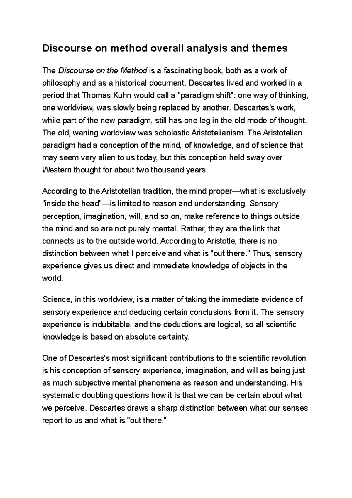 Discourse on method overall analysis and themes - Crito - Discourse on ...