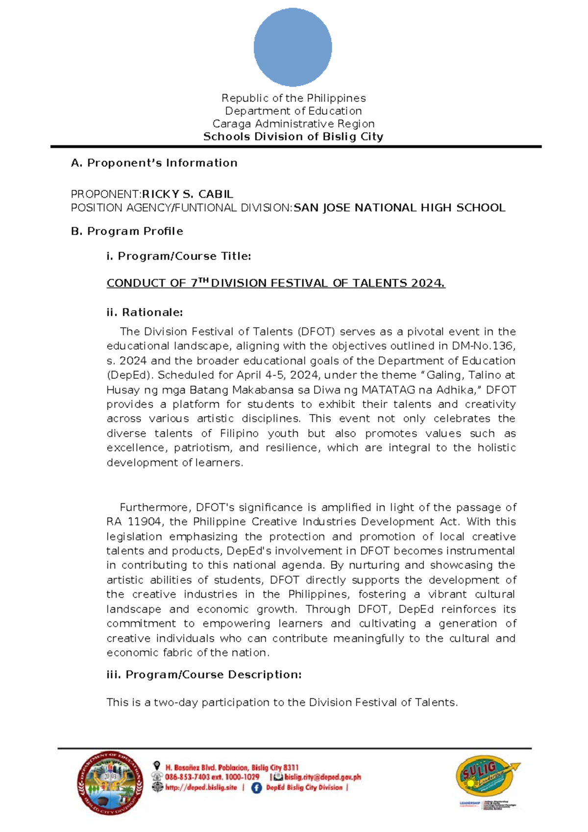 Activity-Design-DFOT - Department of Education Caraga Administrative ...