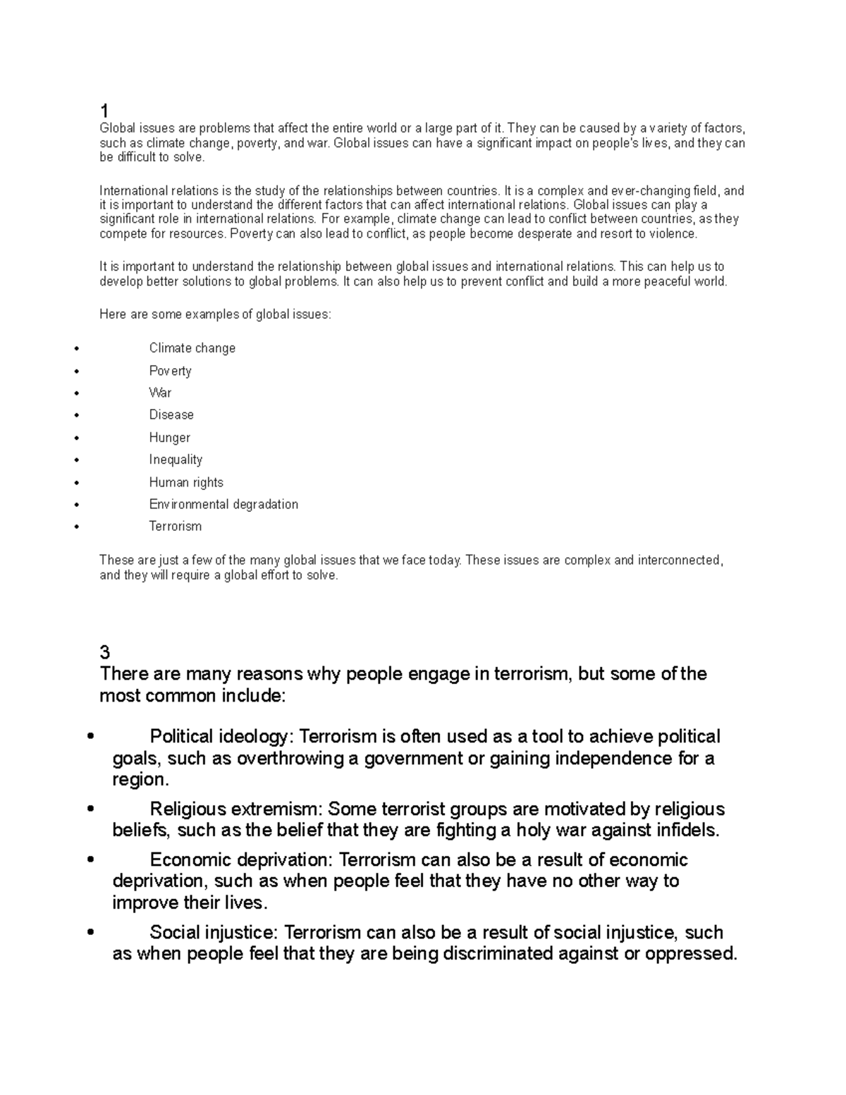 Global assignment - 1 Global issues are problems that affect the entire ...