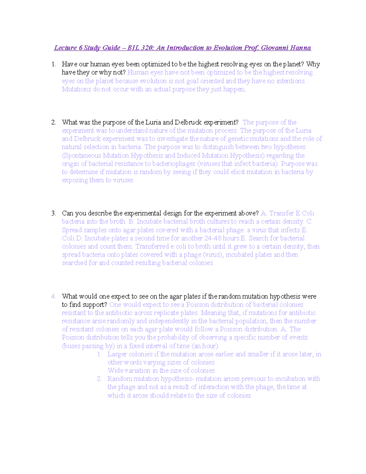 Lecture Study Guide - Lecture 6 Study Guide – BIL 320: An Introduction ...