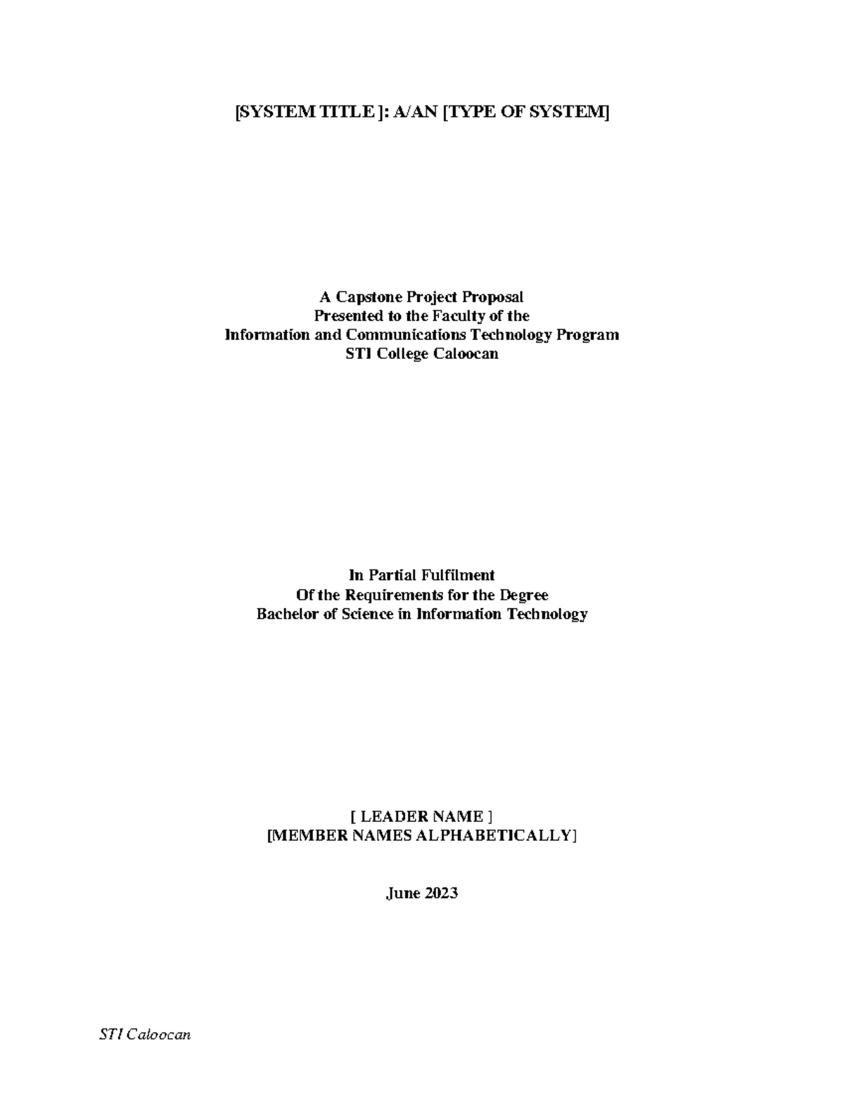 Minicapstone Format 2 - PT CAPSTONE - [SYSTEM TITLE ]: A/AN [TYPE OF ...