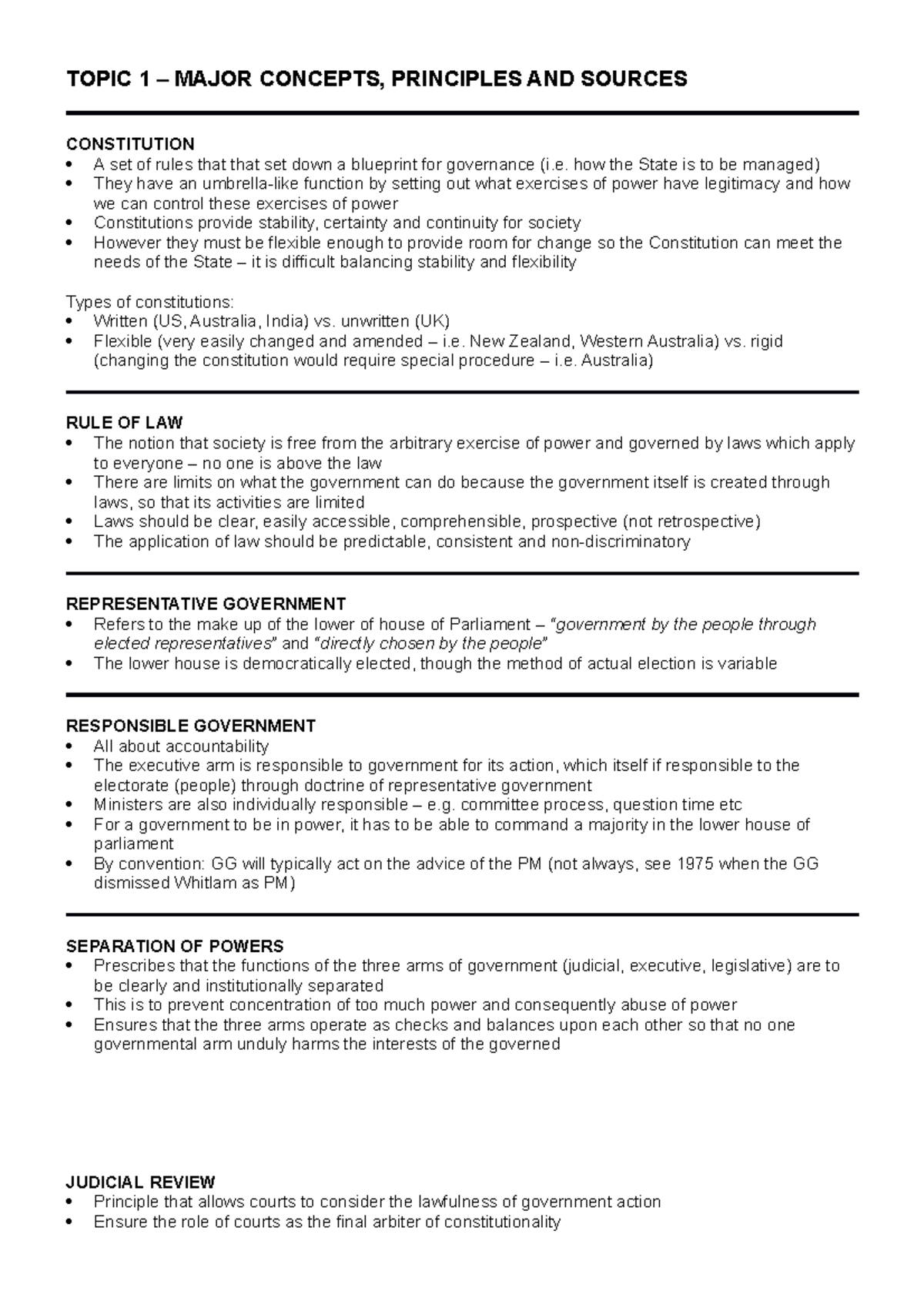 Foundations of Public Law - Exam Notes (Topic 1 - Principles) - TOPIC 1 ...