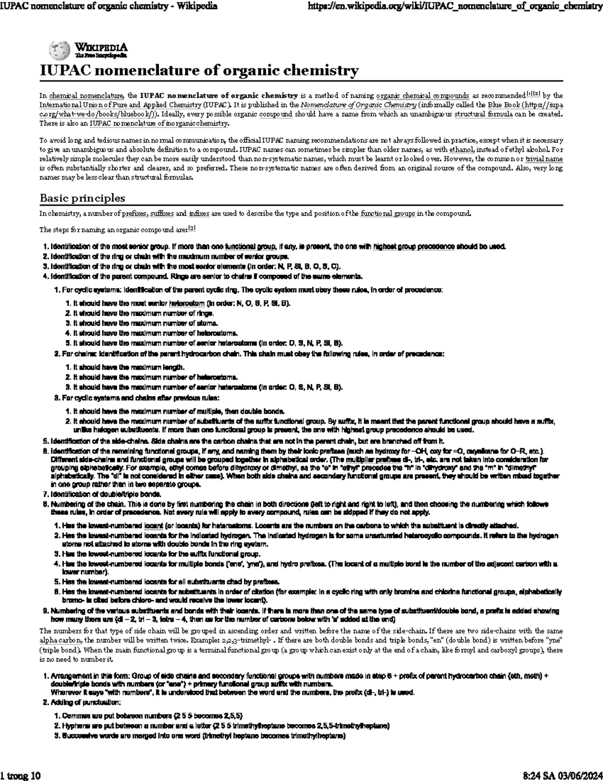 Iupac wiki - IUPAC nomenclature of organic chemistry In chemical nomenclature, the IUPAC - Studocu