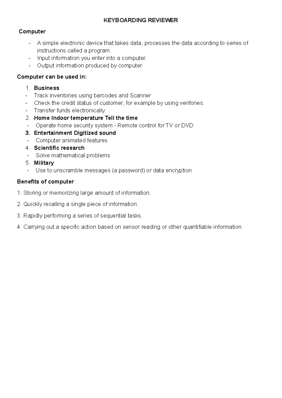 Keyboarding reviewer - KEYBOARDING REVIEWER Computer - A simple ...