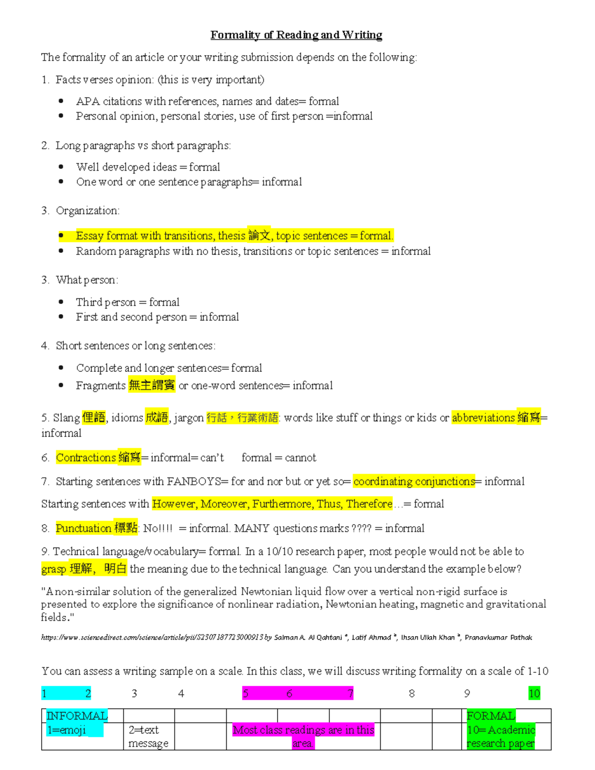 NEW Formality 2024 - Formality of Reading and Writing The formality of ...