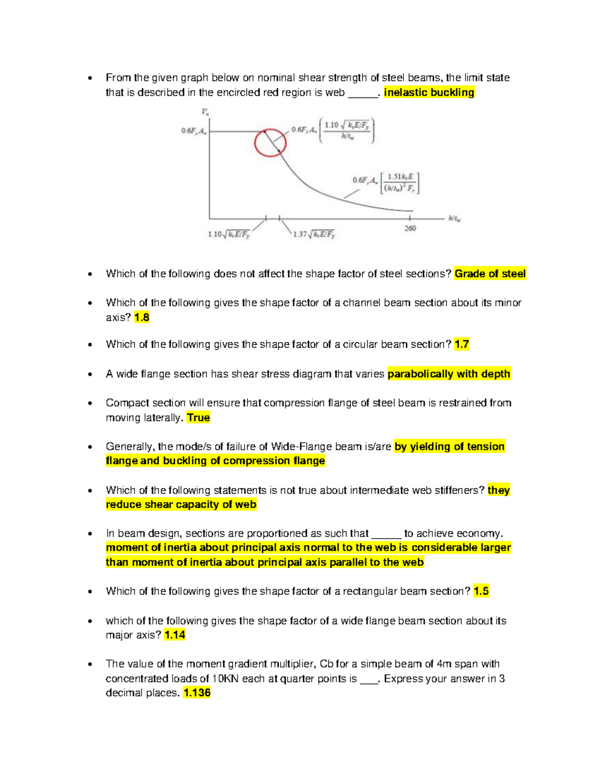Steel 07 - From the given graph below on nominal shear strength of ...