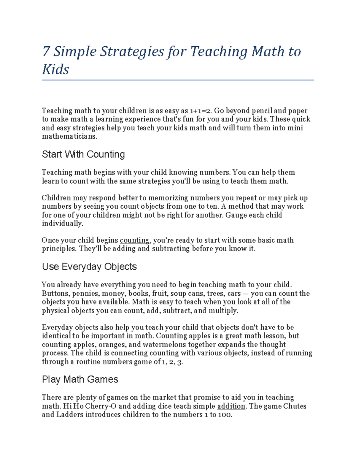 7 Simple Strategies for Teaching Math to Kids - 7 Simple Strategies for ...