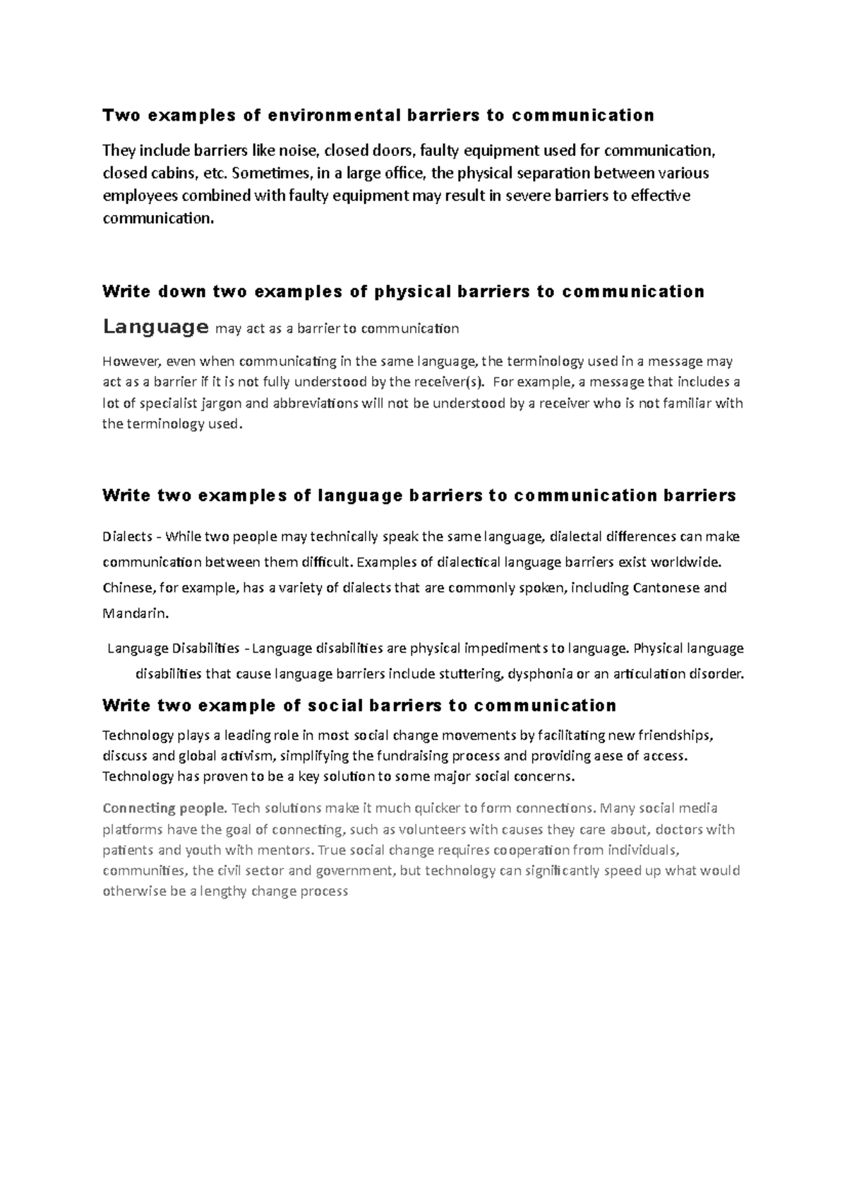 Communication - Two examples of environmental barriers to communication ...
