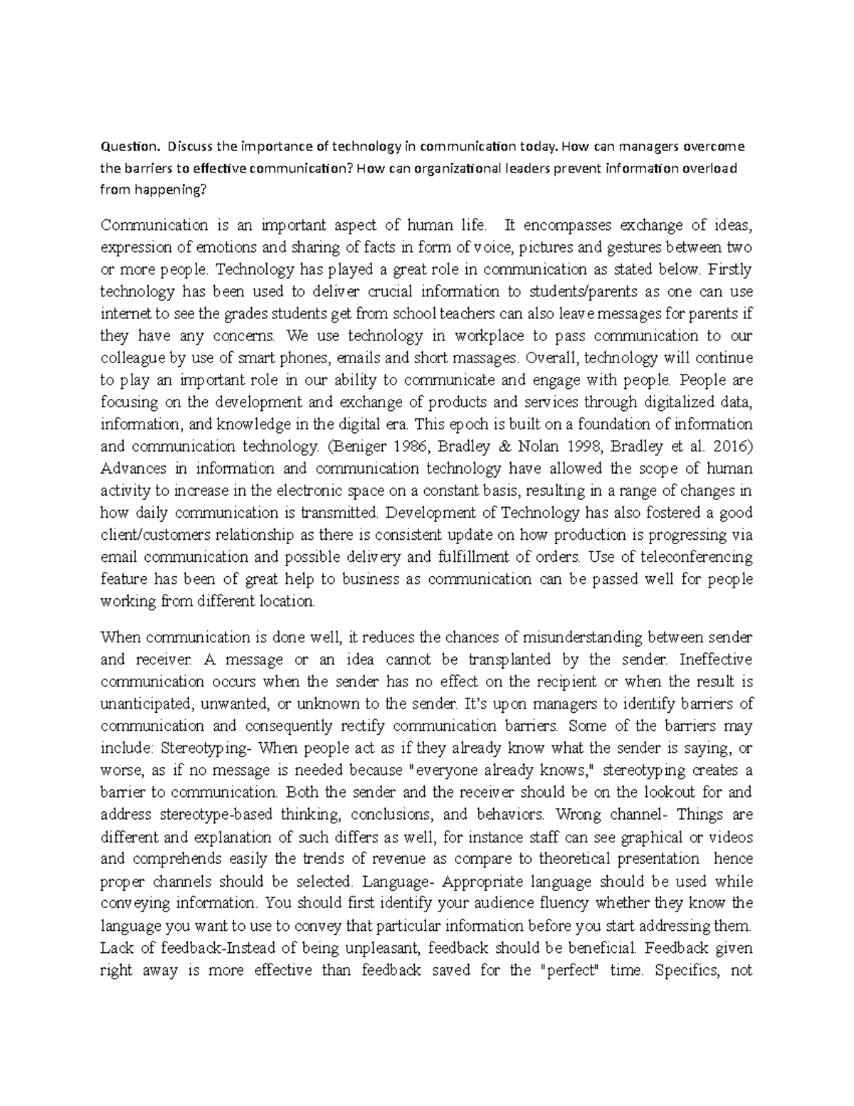 Discusion Forum Assignment 4 - Question. Discuss the importance of ...