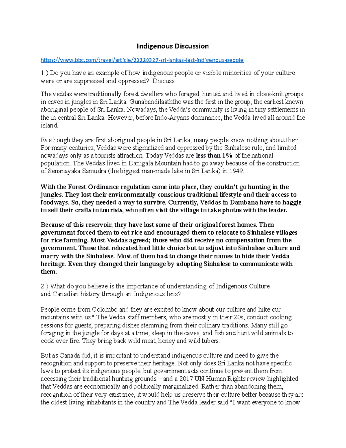 Indigenous Discussion - Indigenous Discussion - Studocu