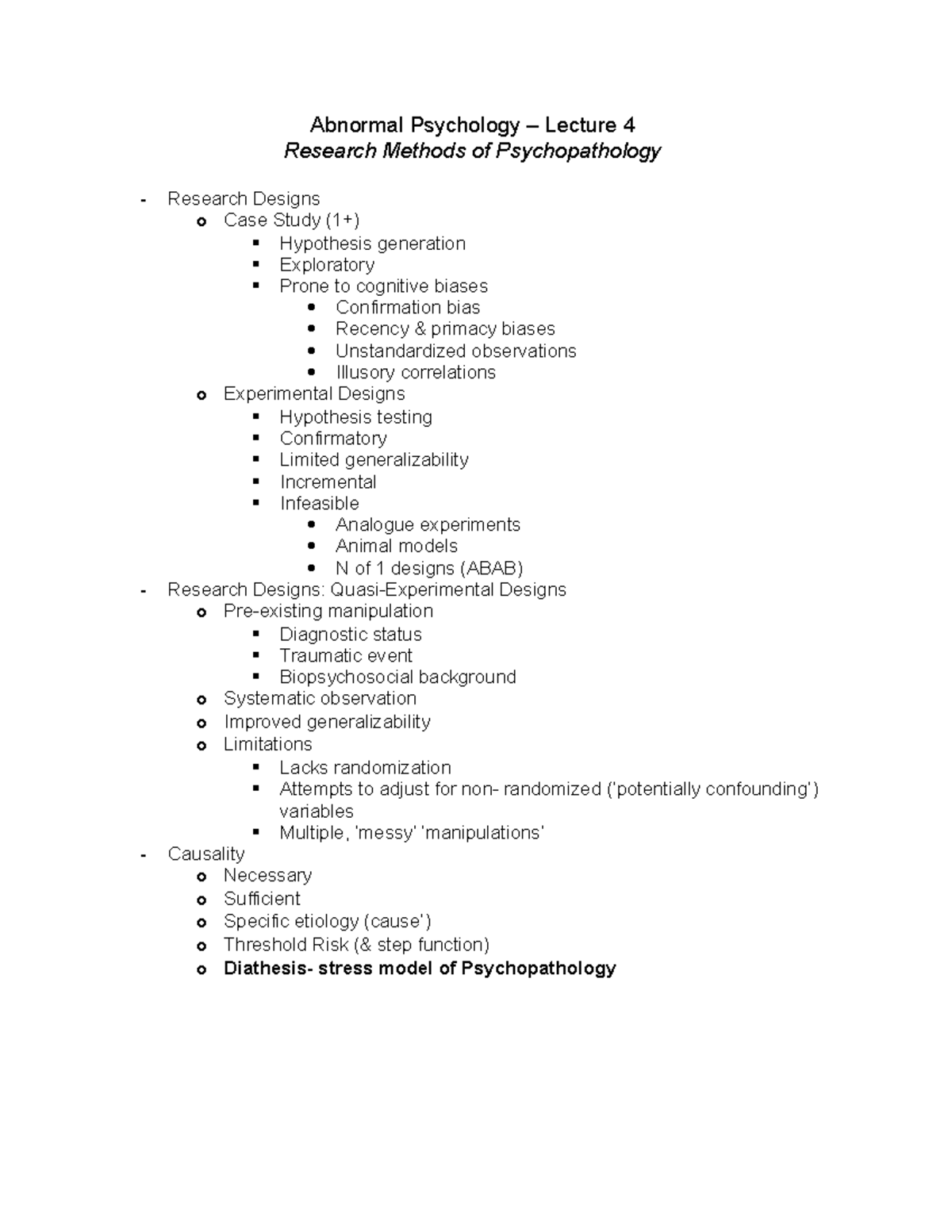 Abnormal Psychology - Lecture 4 - Studocu