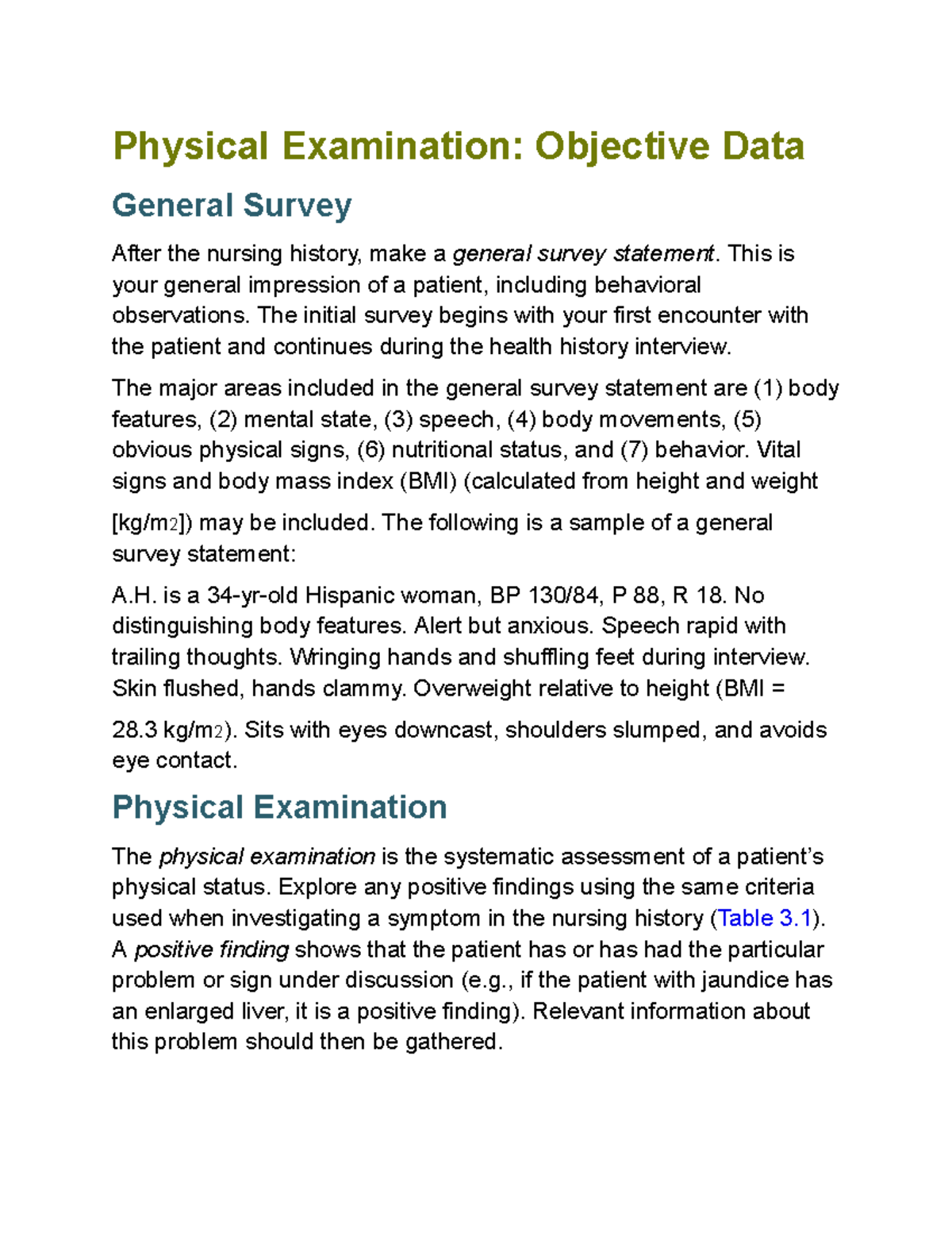 Physical Examination Objective Data - Physical Examination: Objective ...