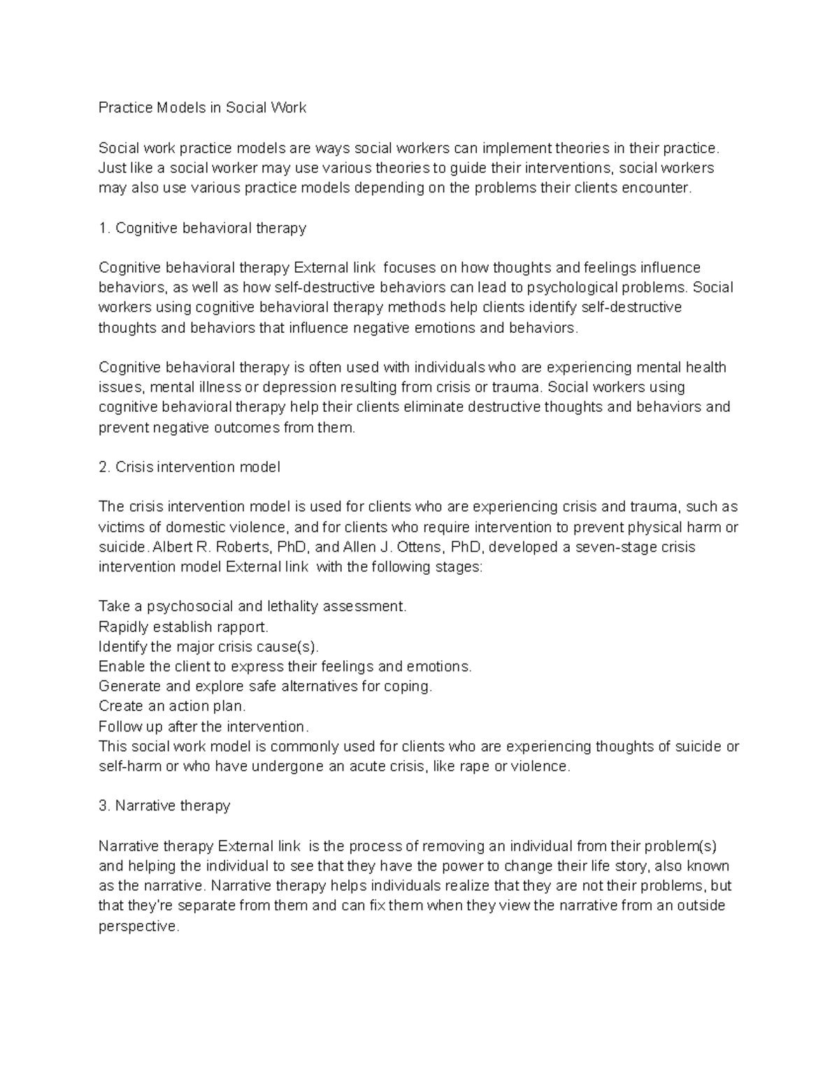 Practice models - Lecture notes n/a - Practice Models in Social Work ...