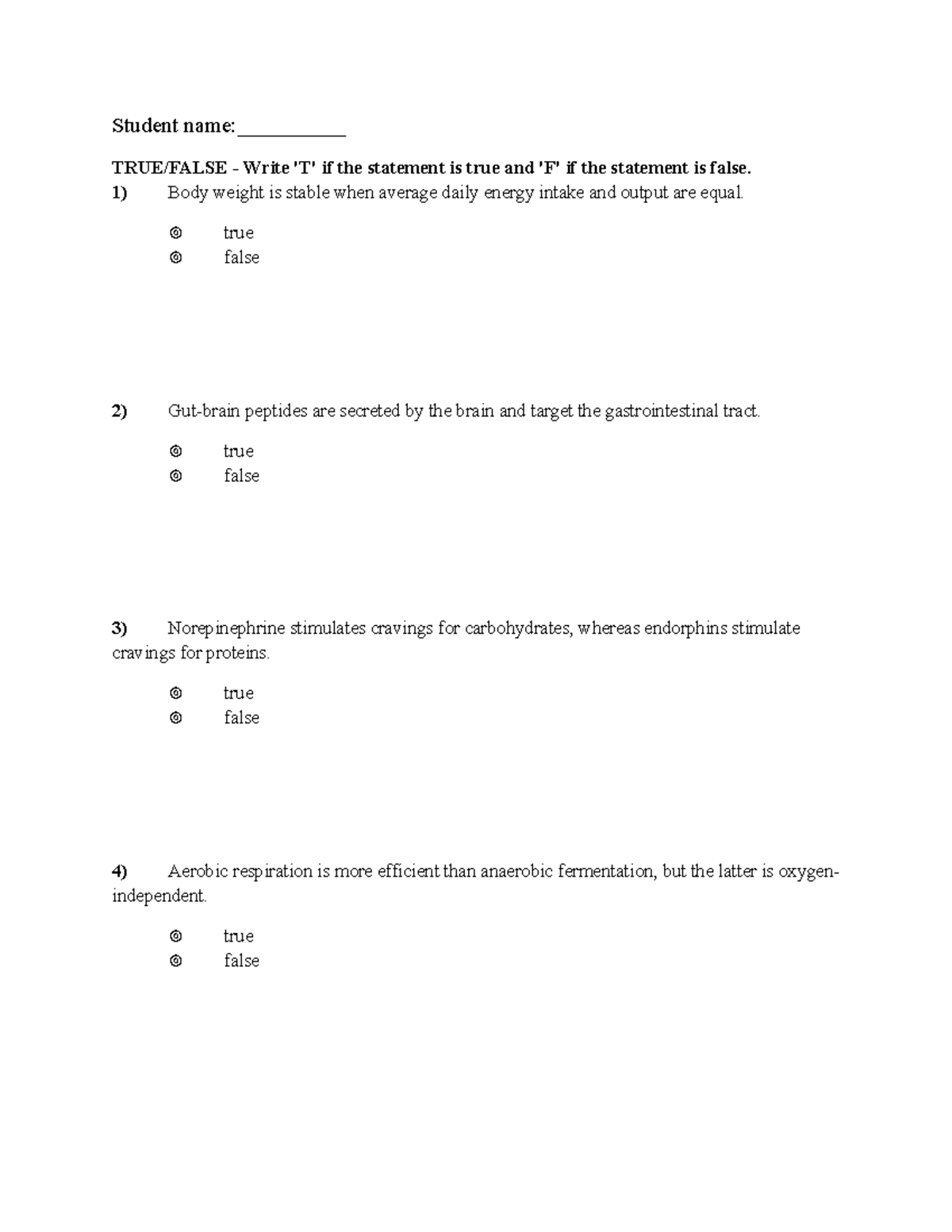 Chapter 26 - Student name:__________ TRUE/FALSE - Write 'T' if the statement is true and 'F' if ...