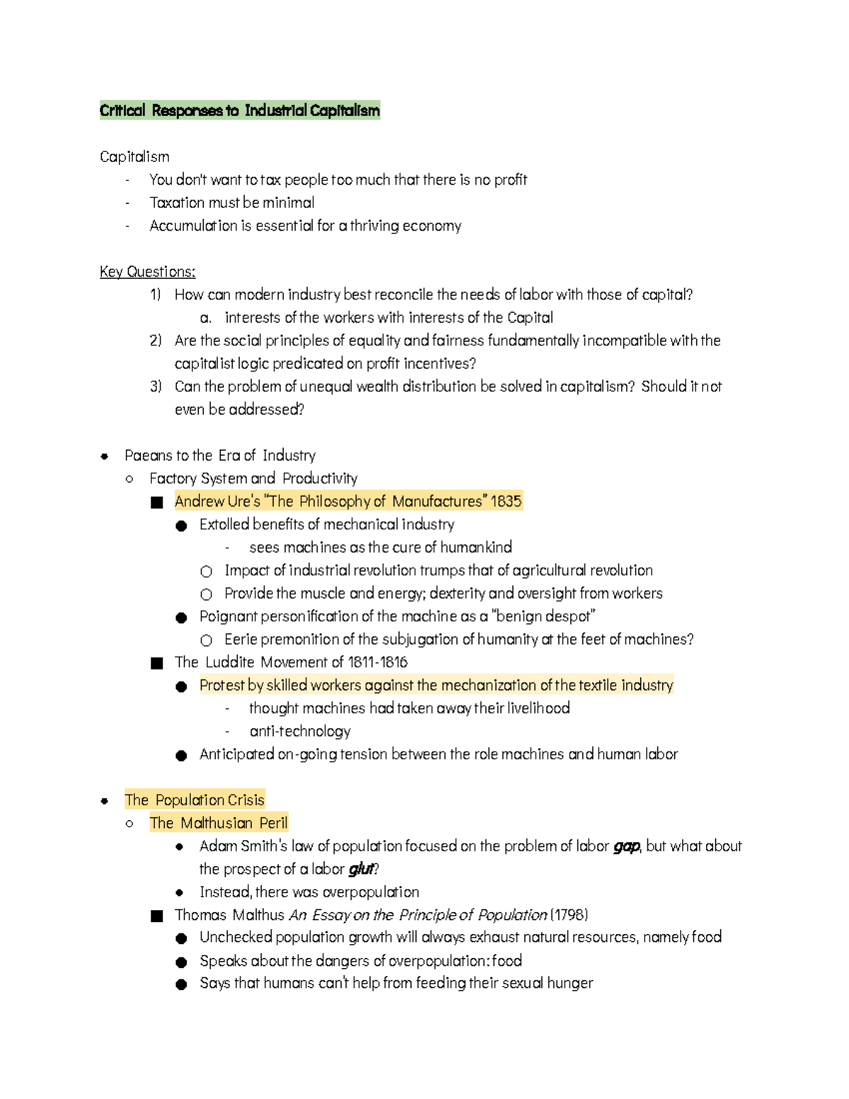 Critical Responses to Industrial Capitalism - Critical Responses to ...