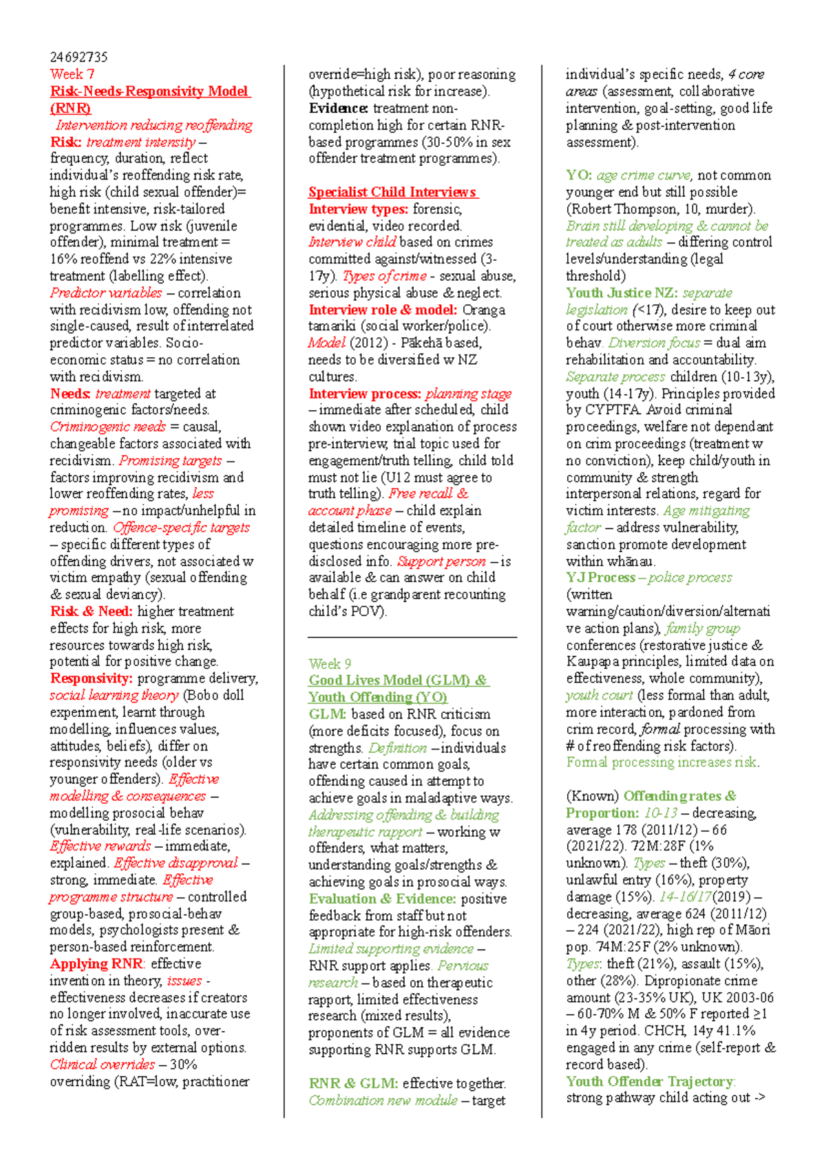Cheat Sheet (Second Term) - Week 7 Risk-Needs-Responsivity Model (RNR ...