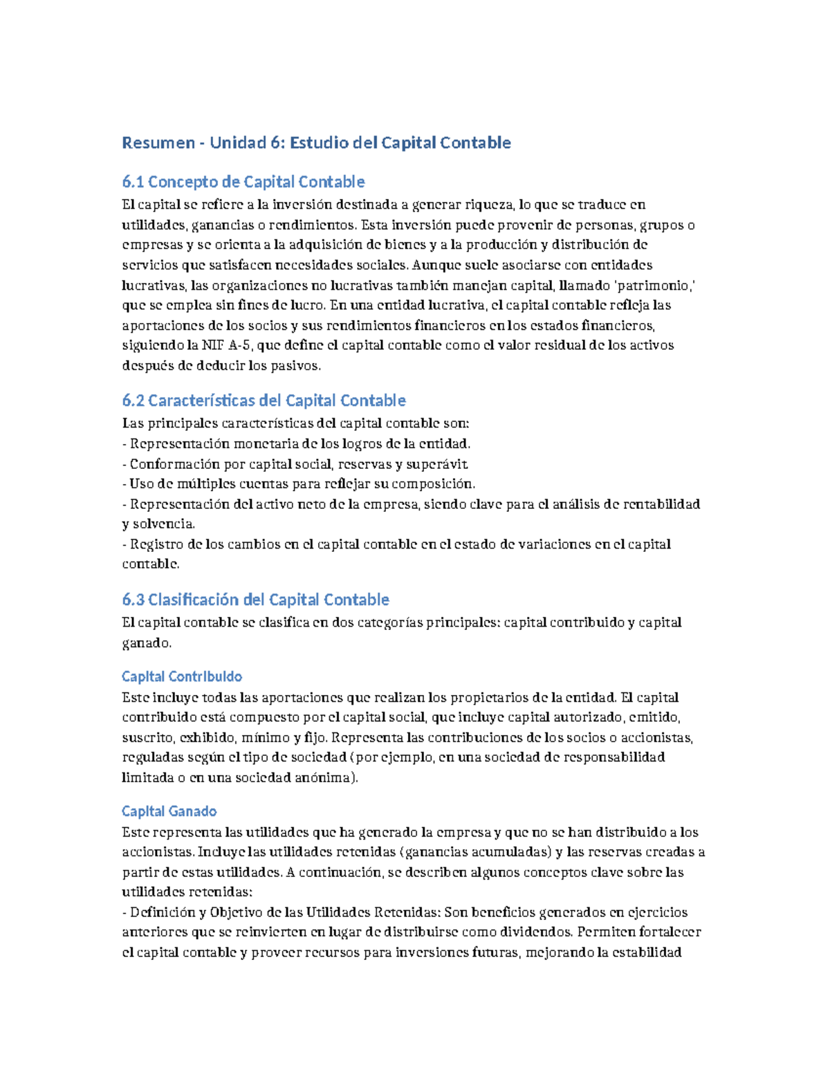 Resumen Unidad 6 Capital Contable - Resumen - Unidad 6: Estudio del ...