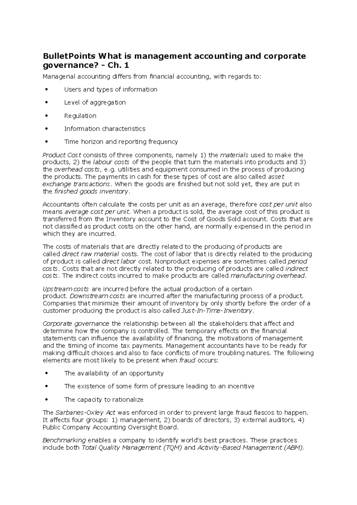 Bulletpoint summary management accounting - BulletPoints What is ...