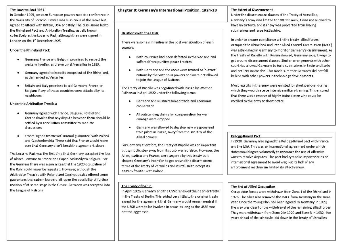 Chapter 8 Germany's International Position 1924-28 - The Locarno Pact ...