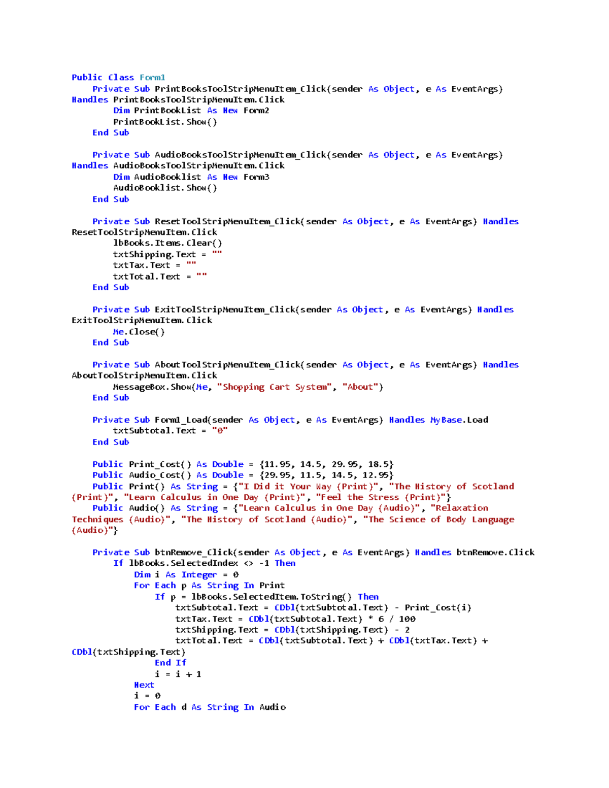 Last Code for Homework - Visual Basic Codes - Public Class Form Private ...