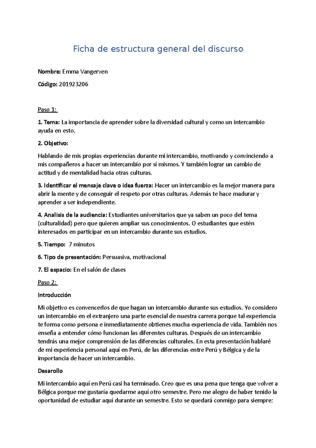 Ficha de estructura general del discurso - Tema: La importancia de ...