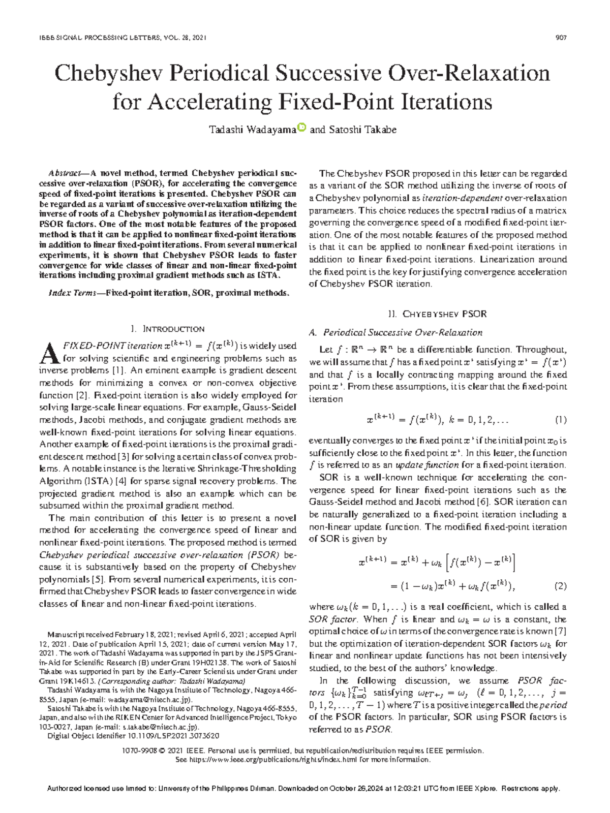 Chebyshev Periodical Successive Over-Relaxation for Accelerating Fixed ...