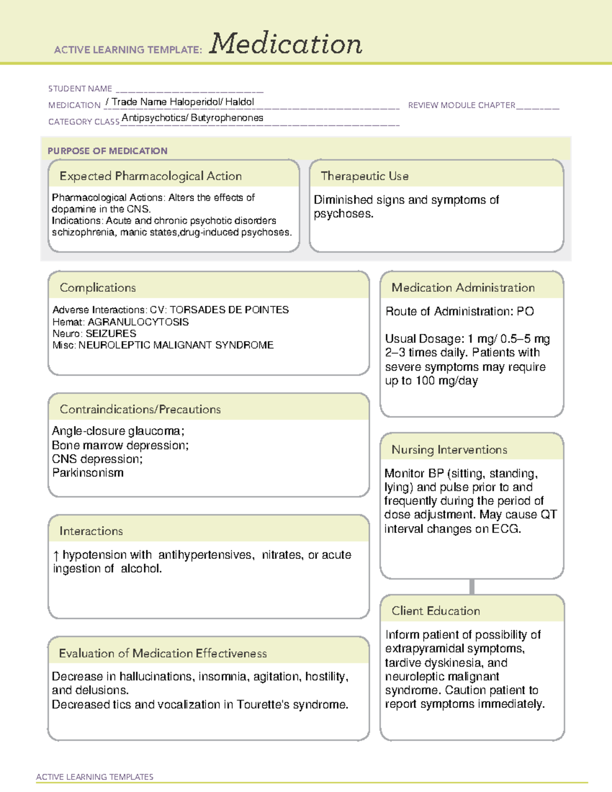 Haloperidol Haldol - ALT Medication - ACTIVE LEARNING TEMPLATES ...