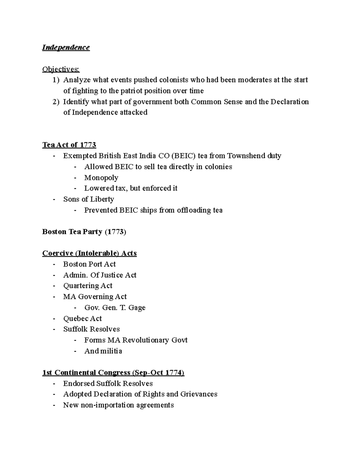 HIST Independence - Independence Objectives: 1) Analyze what events ...