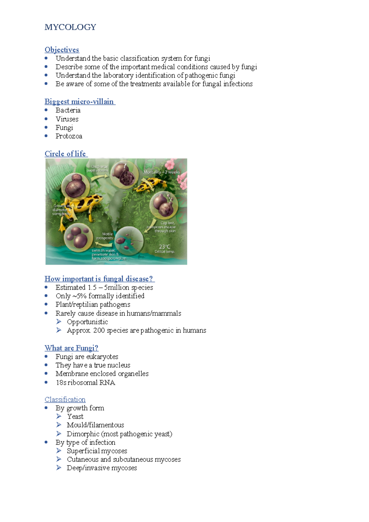 Lecture 15 - Mycology - MYCOLOGY Objectives Understand the basic ...