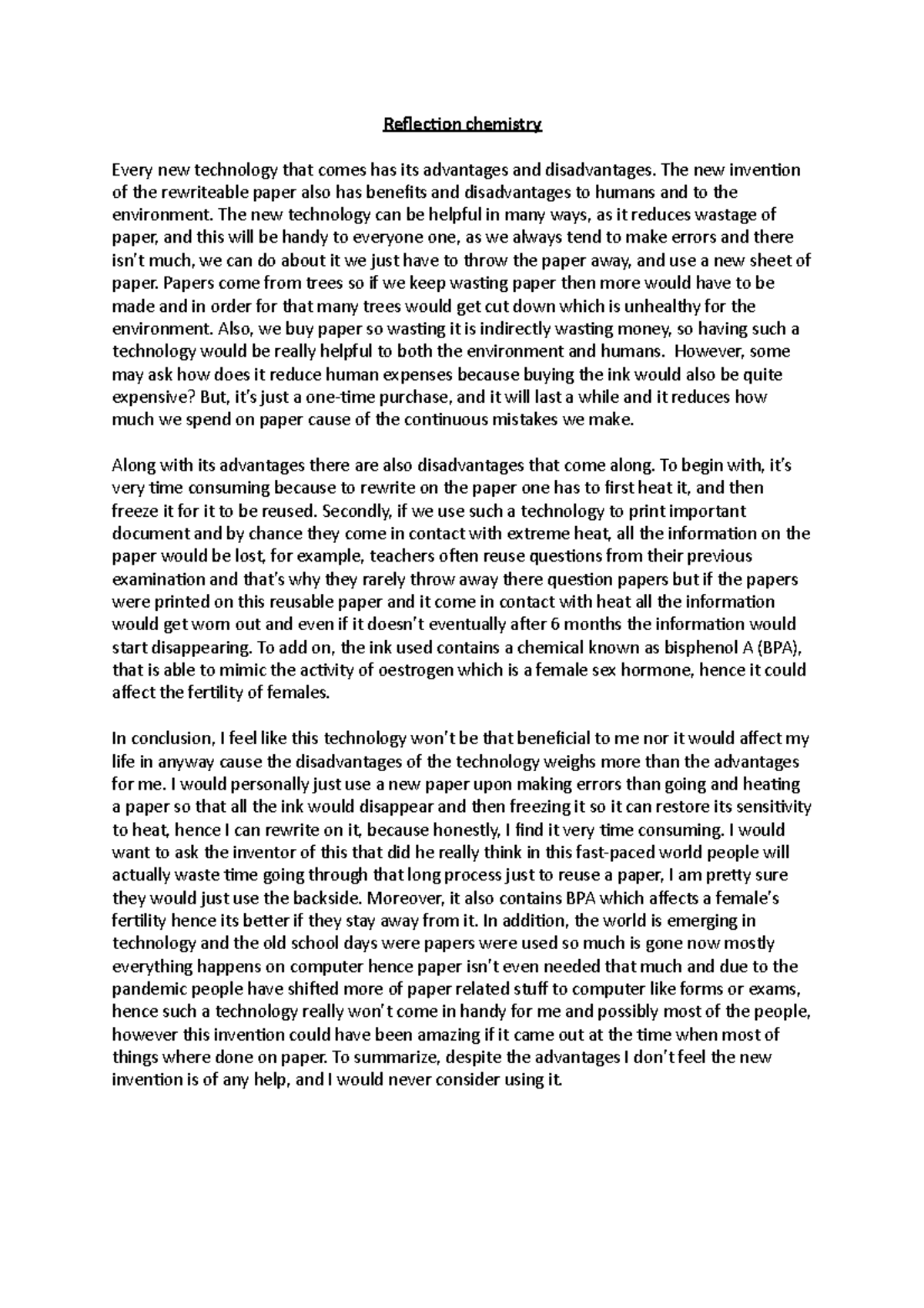 Chemistry ink reflection for 5 chemicals - Reflection chemistry Every ...