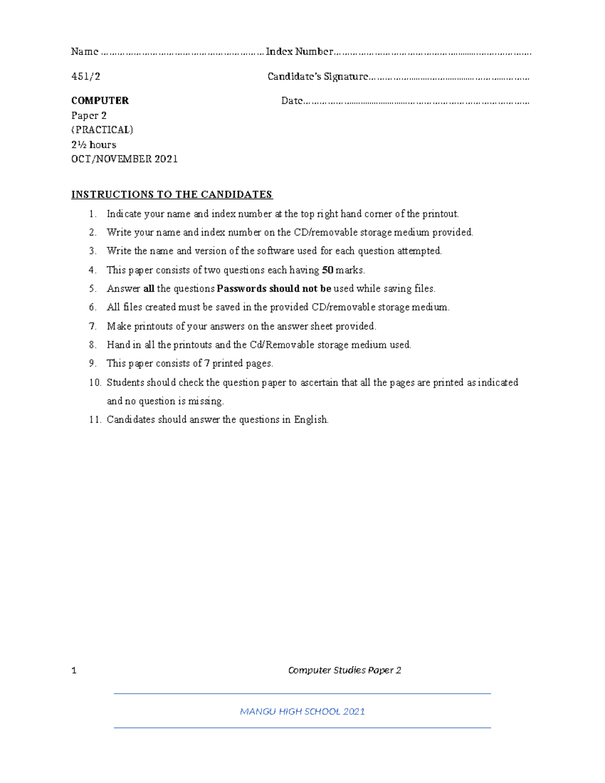 Computer- Paper-2 - it is a good paper - Name - Studocu