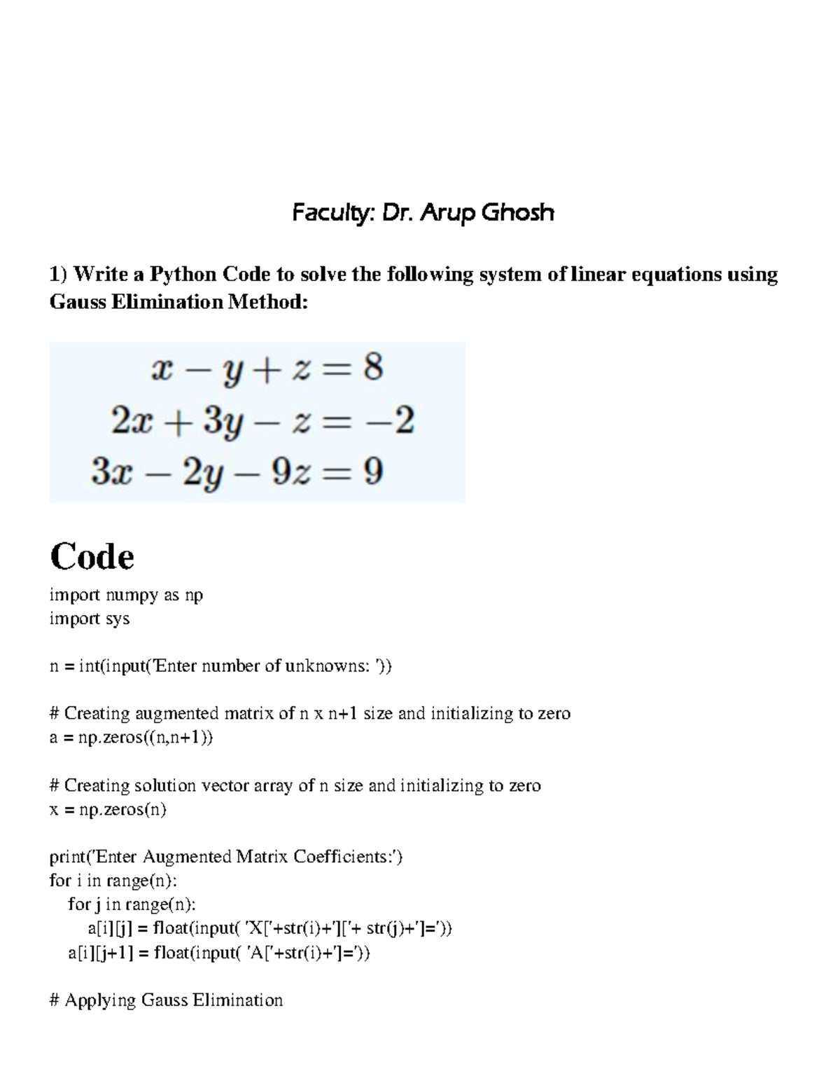 MMDS DA1 - mmda - Faculty: Dr. Arup Ghosh 1) Write a Python Code to ...