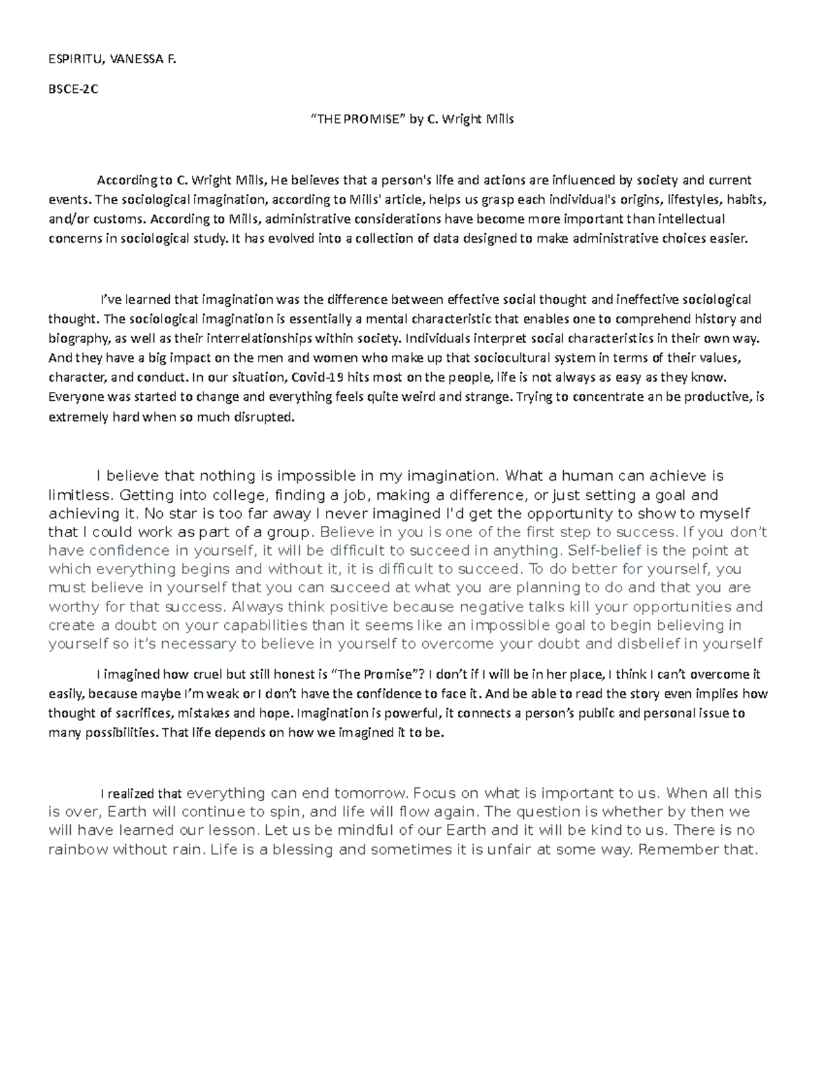 Espiritu - okay - ESPIRITU, VANESSA F. BSCE-2C “THE PROMISE” by C ...