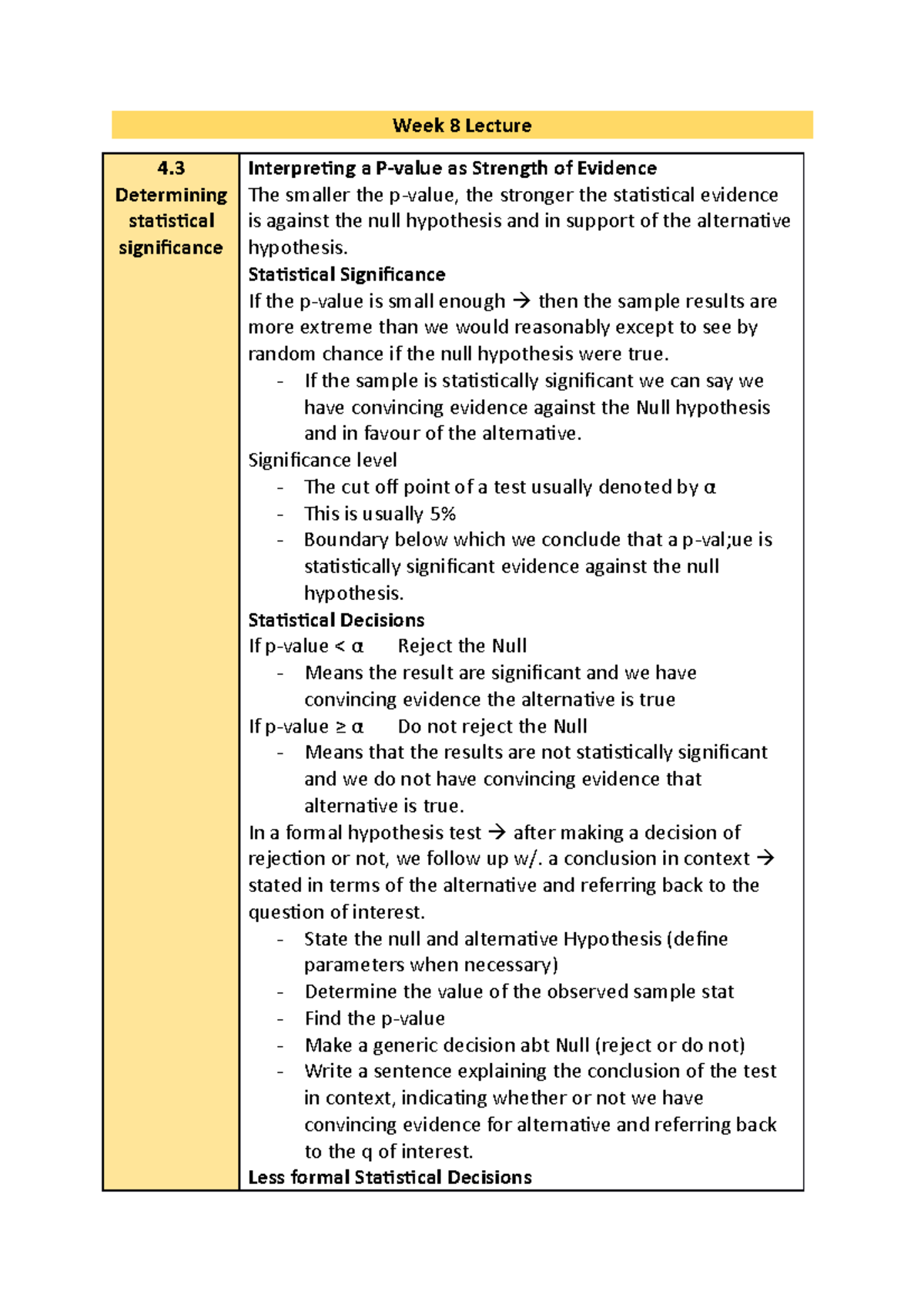 Week 8 Lecture notes :) - Week 8 Lecture 4. Determining statistical ...