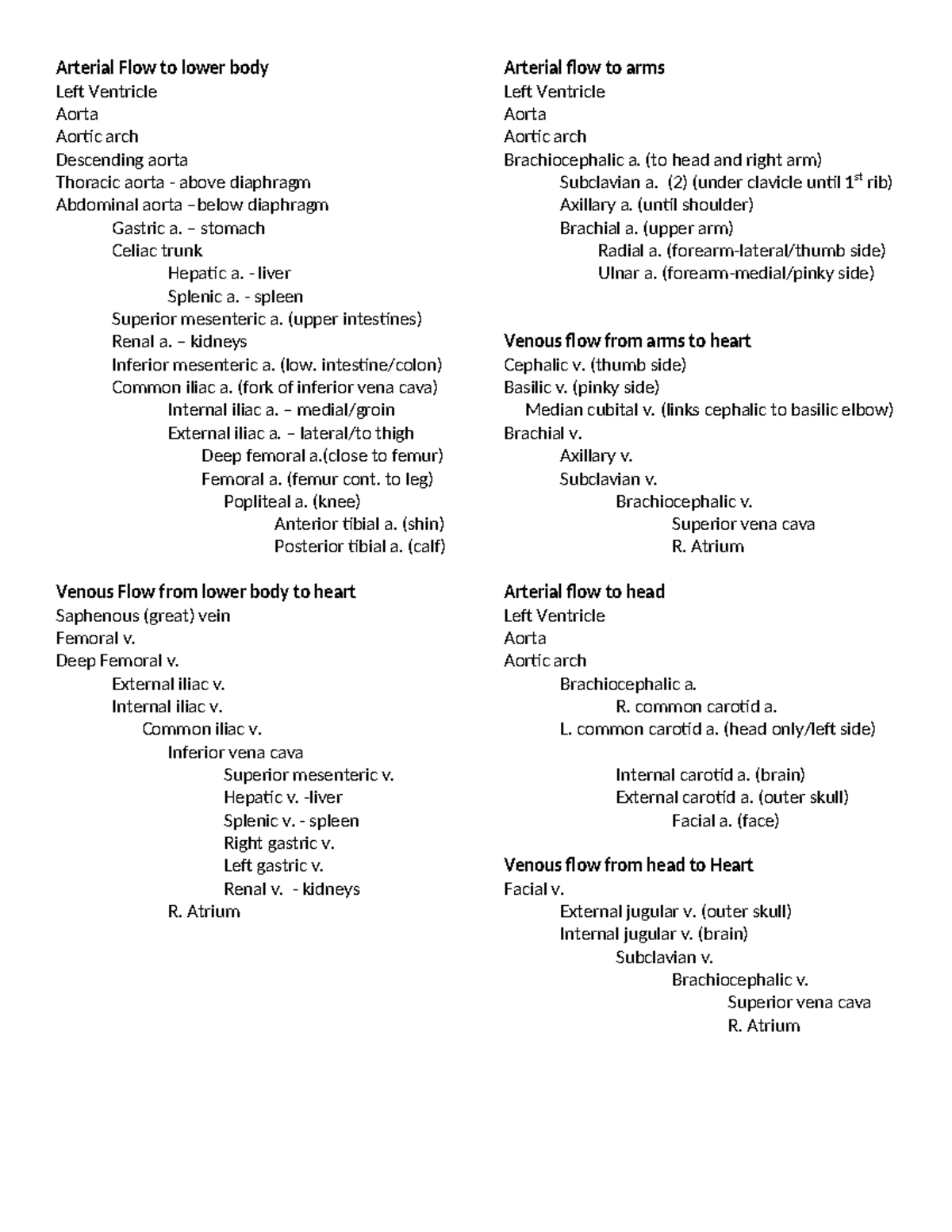 Vascular blood flow - Arterial Flow to lower body Left Ventricle Aorta ...