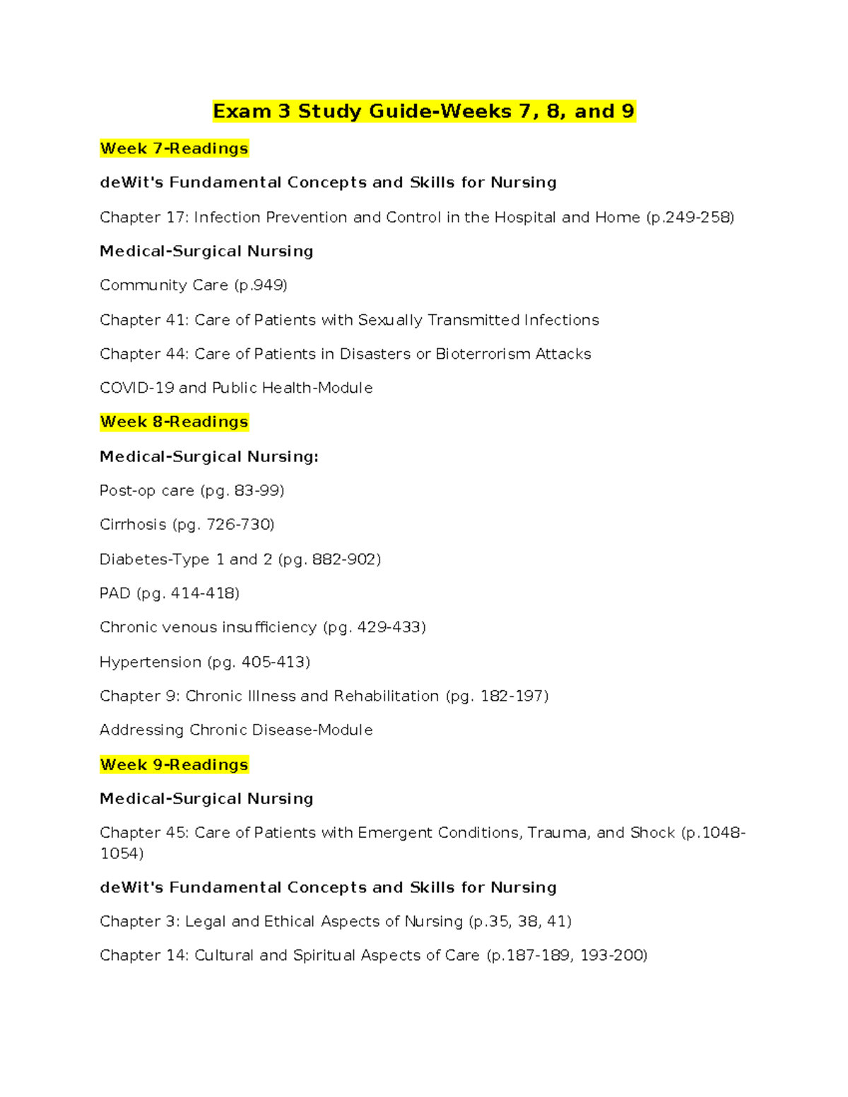Exam 3 Study Guide PN - Exam 3 Study Guide-Weeks 7, 8, and 9 Week 7 ...
