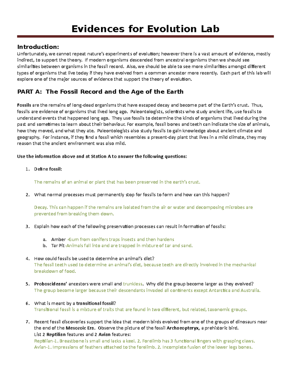 Evidence of Evolution Lab Report-Biology 11 - Evidences for Evolution ...