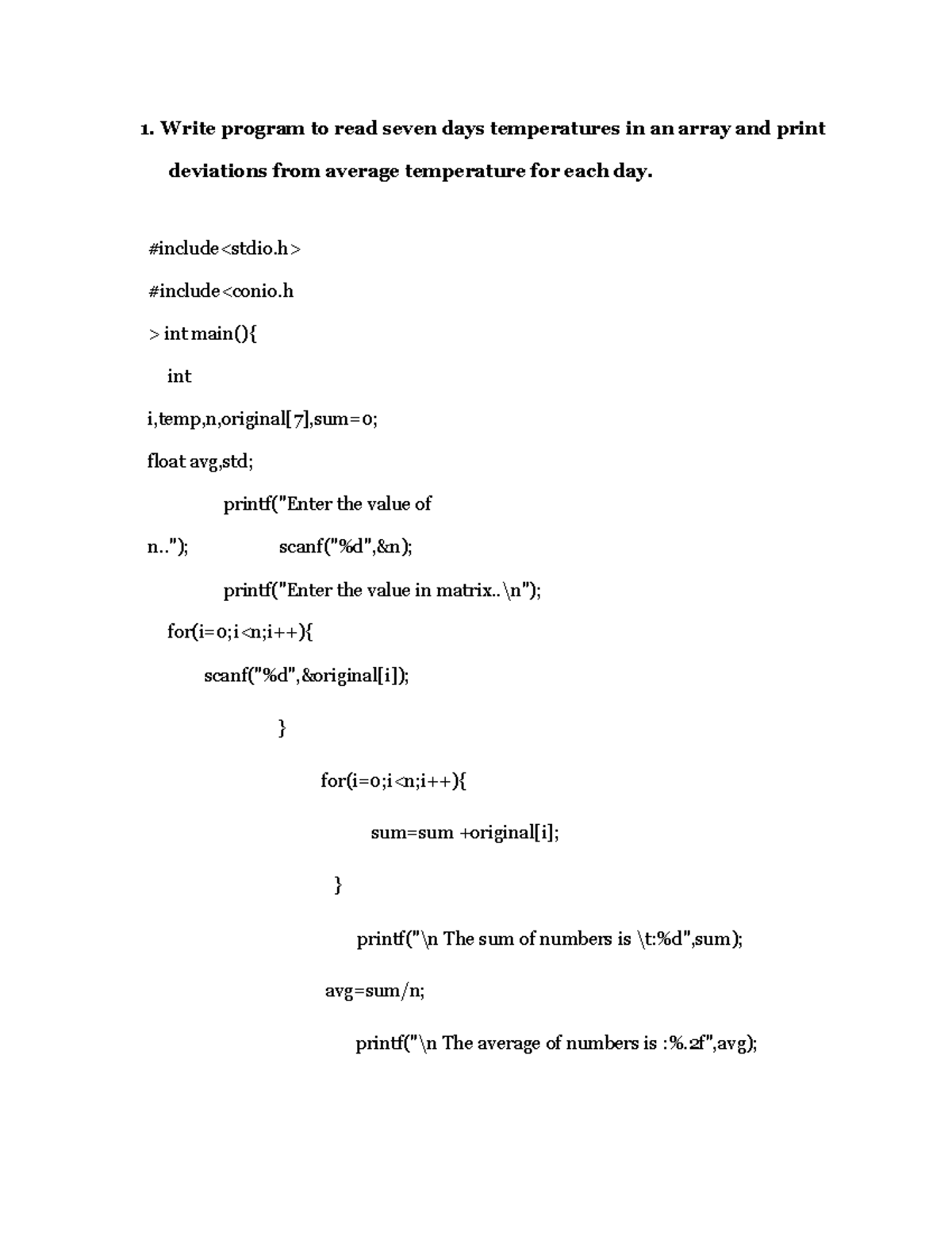C Programming Lecture 3 Programs 1 Write Program To Read Seven Days Temperatures In An Array 6395