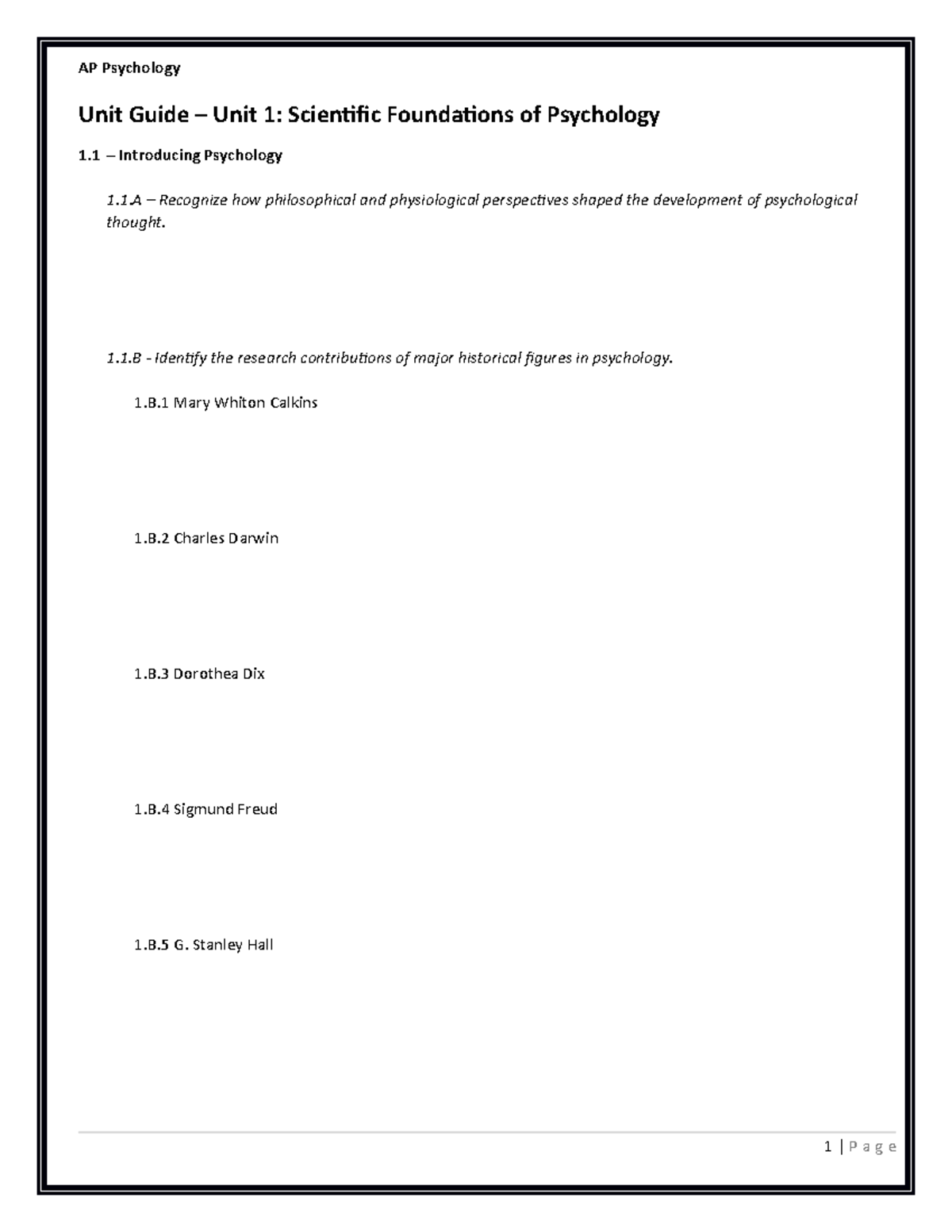 Veda u1 - questfions - AP Psychology Unit Guide – Unit 1: Scientific ...