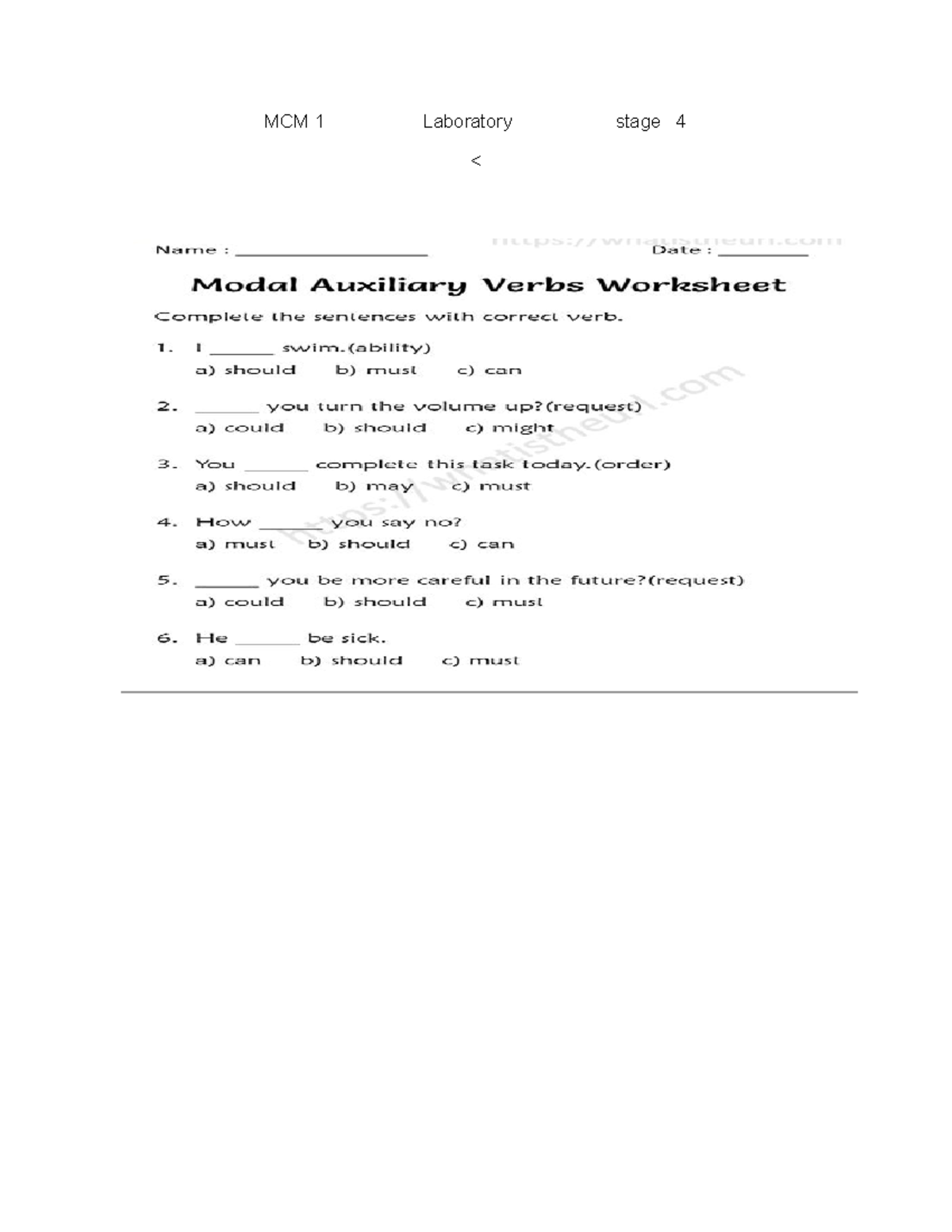 Laboratory Stage 4th. 3rd. sem - Vida Cotiana - MCM 1 Laboratory stage 4