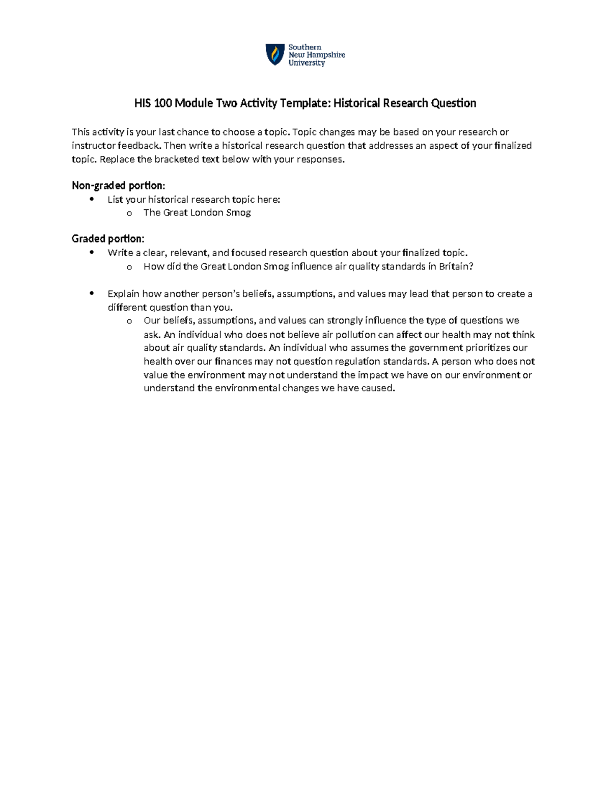 HIS 100 Module Two Activity Research Question Template (2) - HIS 100 ...