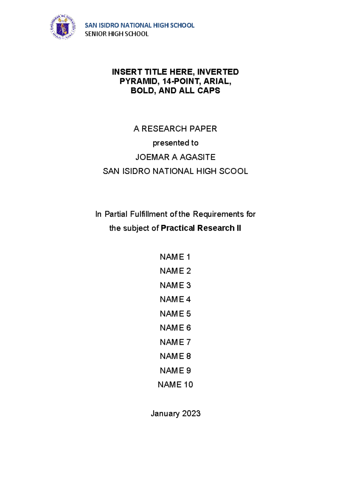 Final Paper Format Editable - SENIOR HIGH SCHOOL INSERT TITLE HERE ...