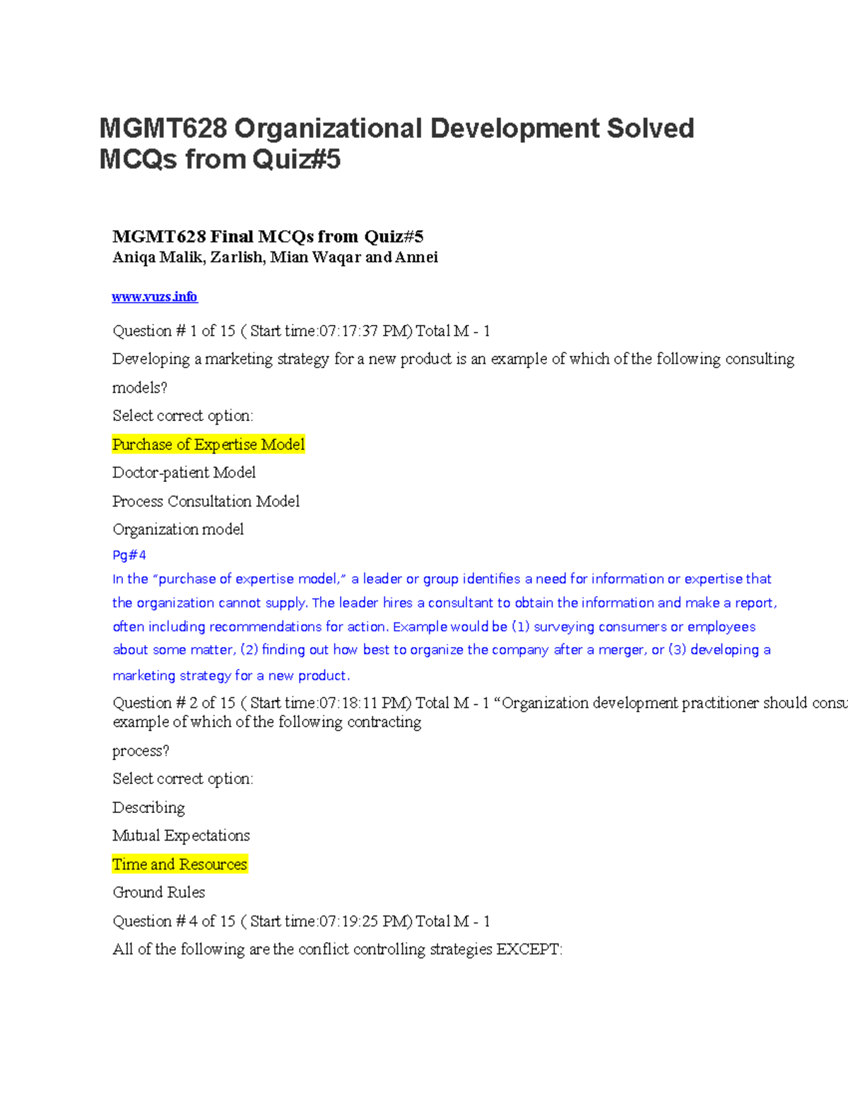 Organizational Development Solved MCQs - The leader hires a consultant ...