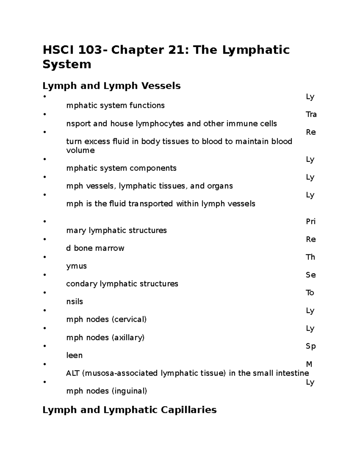 HSCI 103- Chapter 21- The Lymphatic System - HSCI 103- Chapter 21: The ...