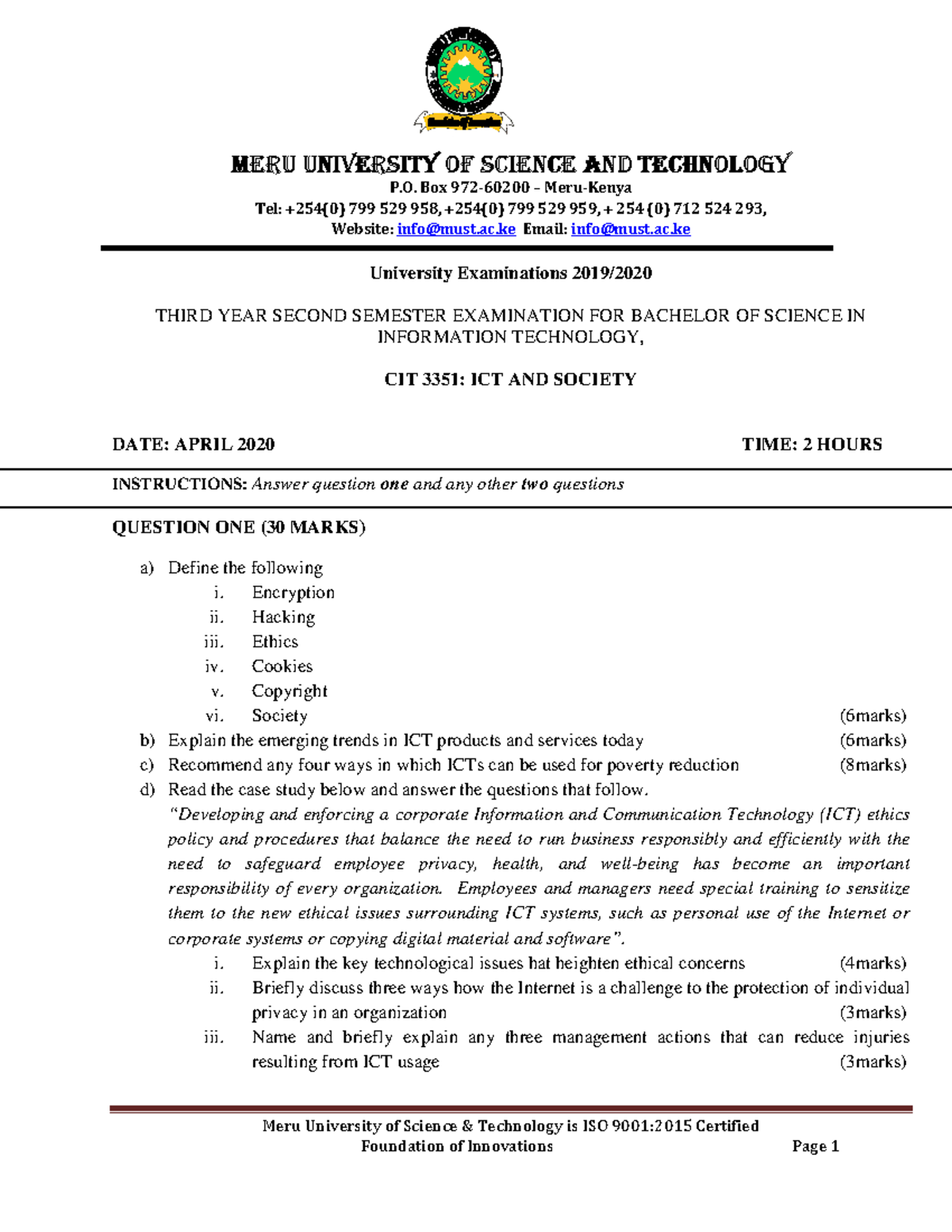 CIT 3351 ICT AND Society - Meru University of Science & Technology is ...