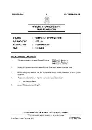 Assigment 159 - individual assignment - Computer Organization - UiTM - Studocu